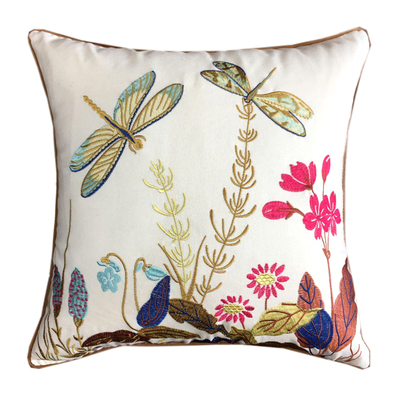 花草美式田园棉麻刺绣布艺抱枕套