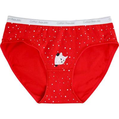棉花共和国女士印花红内裤