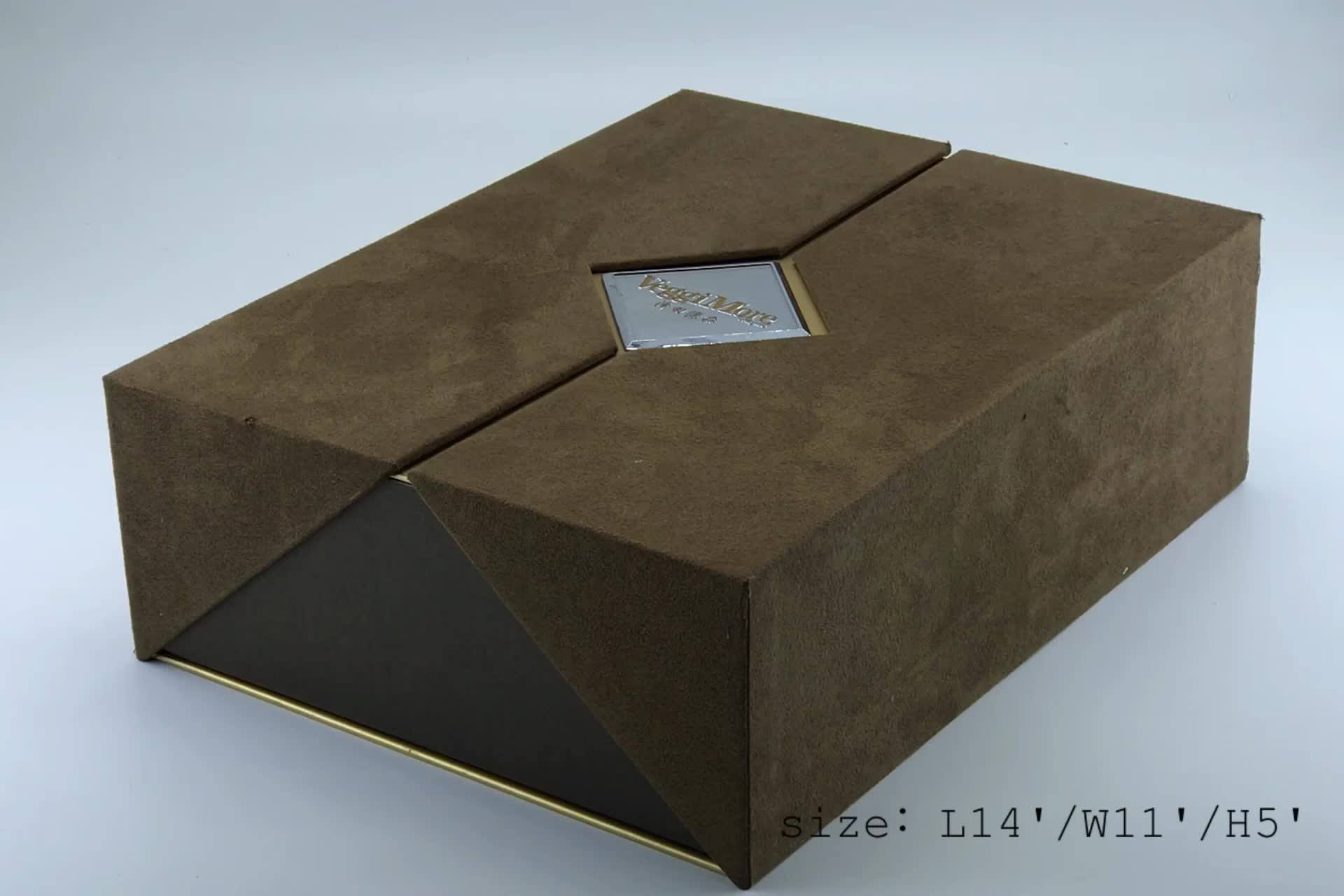 Custom Luxury Brown Linen Gift Box Double Door Box With Blister 1 Pcs/2 ...