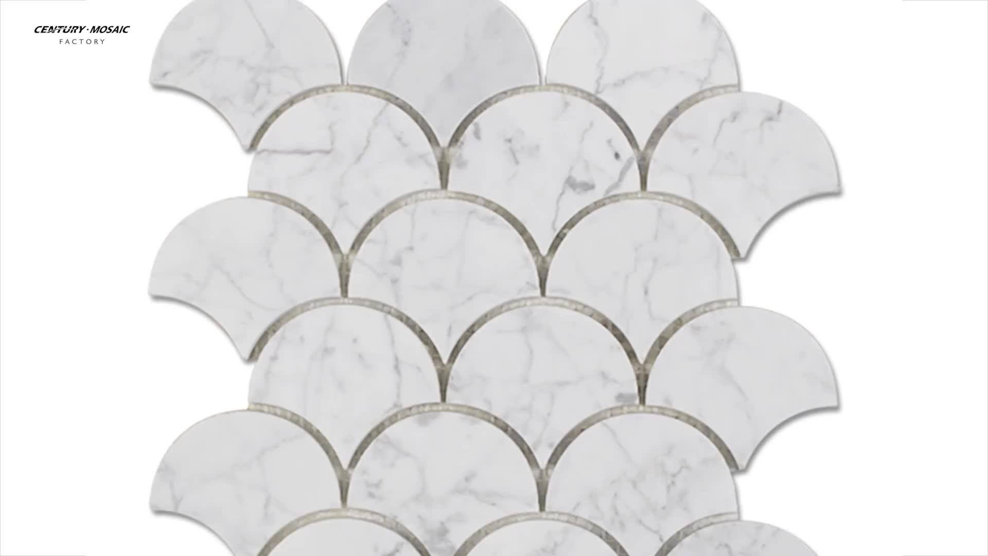 Centurymosaic 72x80mm Bianco Carrara White Fan Shaped Fish Scale Marble ...