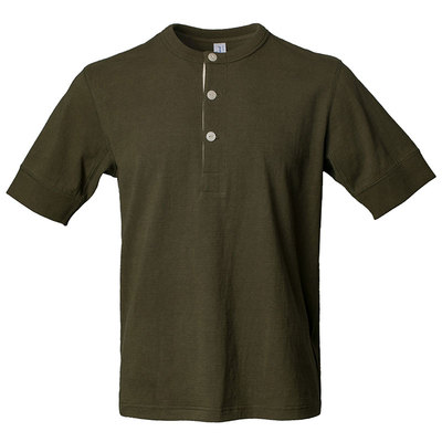 复古全棉亨利领短袖T恤