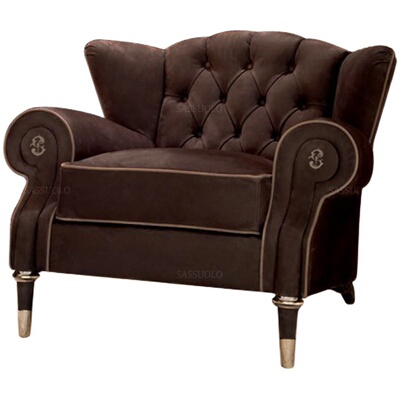 萨索罗/意式米兰深咖色磨砂皮单椅/进口反绒布休闲沙发家具居豪华