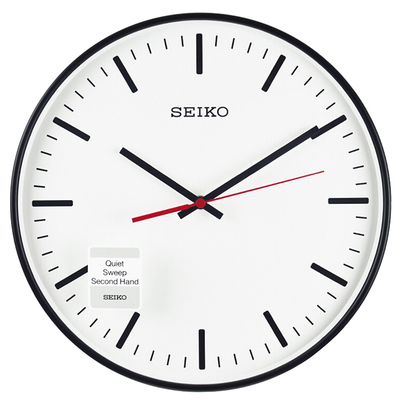 Seiko精工静音挂钟简约红针黑框卧室客厅办公室石英挂表QXA701K
