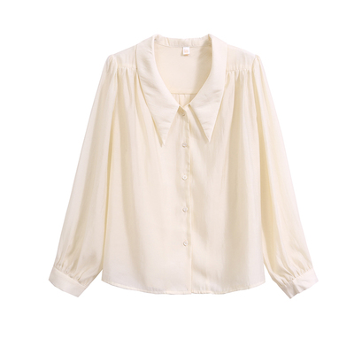 壹晓晓杏色大翻领法式复古衬衫