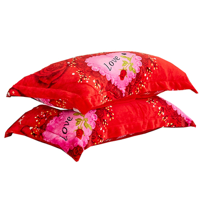 法莱绒枕套一对加厚加厚保暖红色