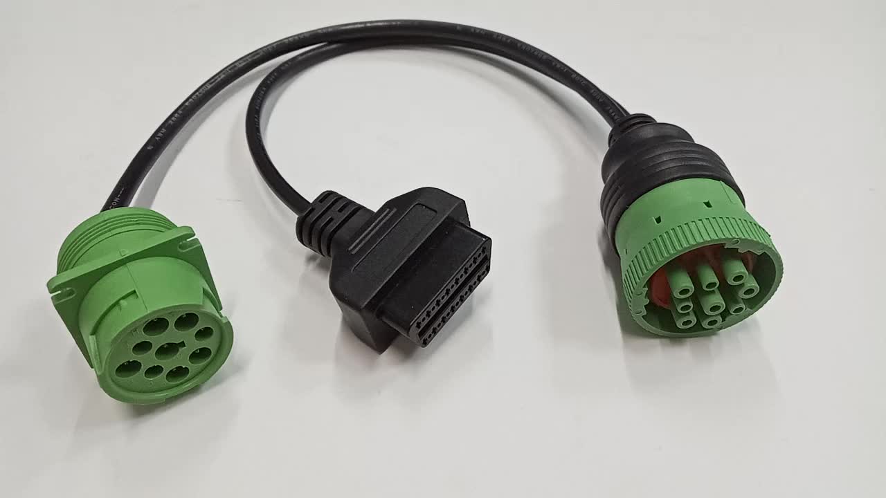 9 Pin Green Deutsch J1939 Type2 Male To Obd2 Adapter Cable J1939 9-pin-green-deutsch-j1939-type2-male-to-obd2-adapter-cable-j1939
