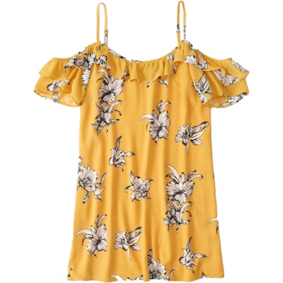 Abercrombie Fitch小鹿AF夏薄雪纺吊带连衣裙女韩版性感露肩清新