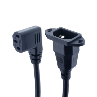 IEC 320品子公C14带耳朵转品字母C13左右弯头0.6米电源线延长线