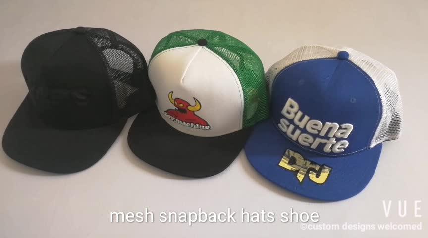 High Quality 100 Polyester Flat Brim Black Custom Full Mesh Snapback ...