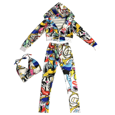 女歌手印花现代舞三件套演出服