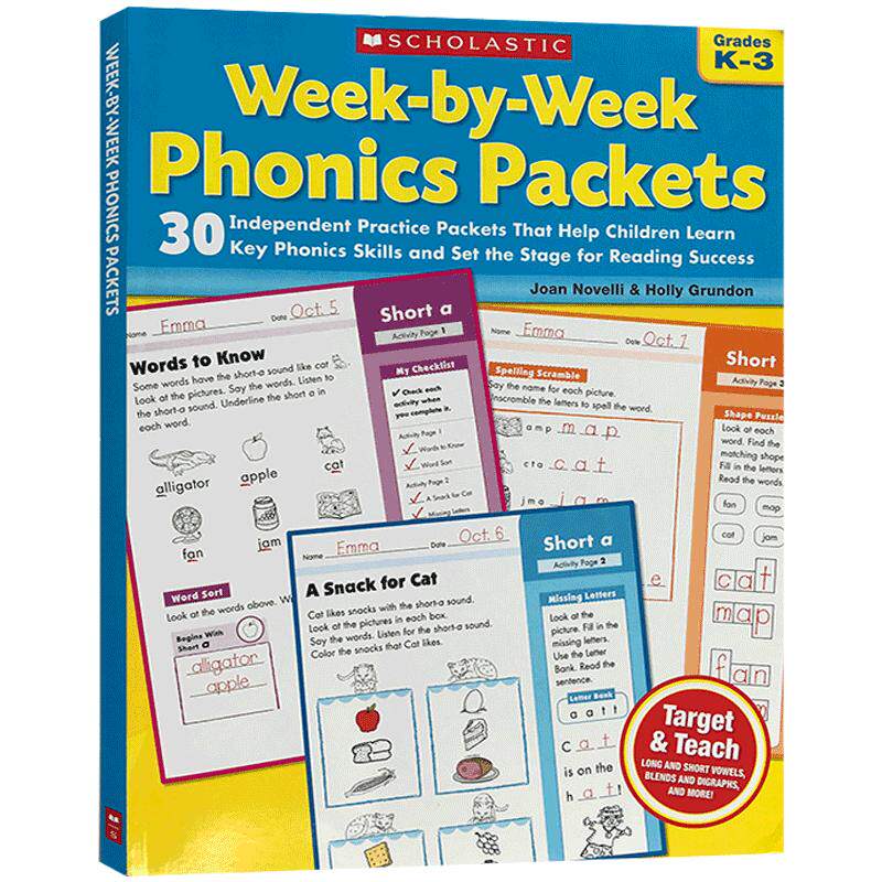 英文原版Week-by-Week Phonics Packets PBK帮助孩子学习发音技巧少儿英语自然拼读Scholastic学习教材练习册 ...