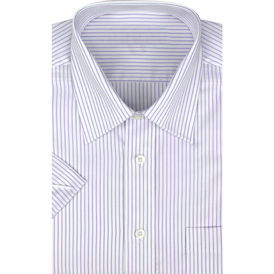 中年商务休闲紫色条纹短袖衬衫