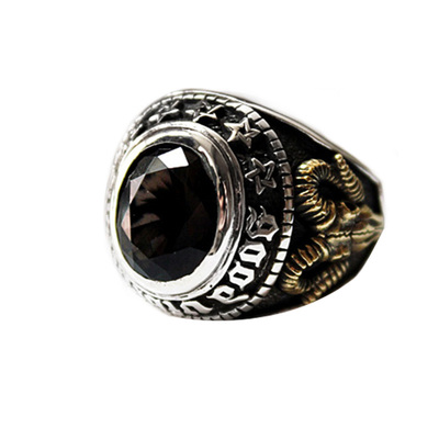 上帝之眼五芒星撒旦纯银男士戒指