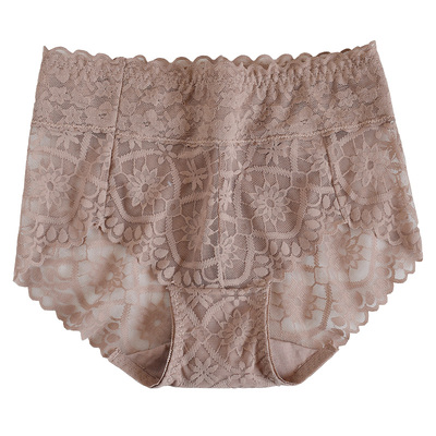 新款秋冬蕾丝中腰女士内裤宽收腹包臀性感三角裤棉质底裆透气9048