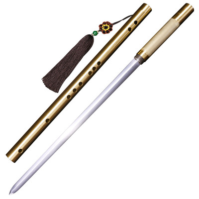 龙泉市泉字号宝剑笛子剑手工一体唐剑锰钢花纹钢古风短兵器未开刃