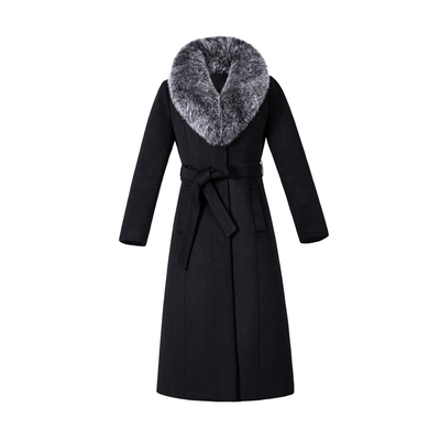 狐狸毛领女式专柜羊绒呢子大衣