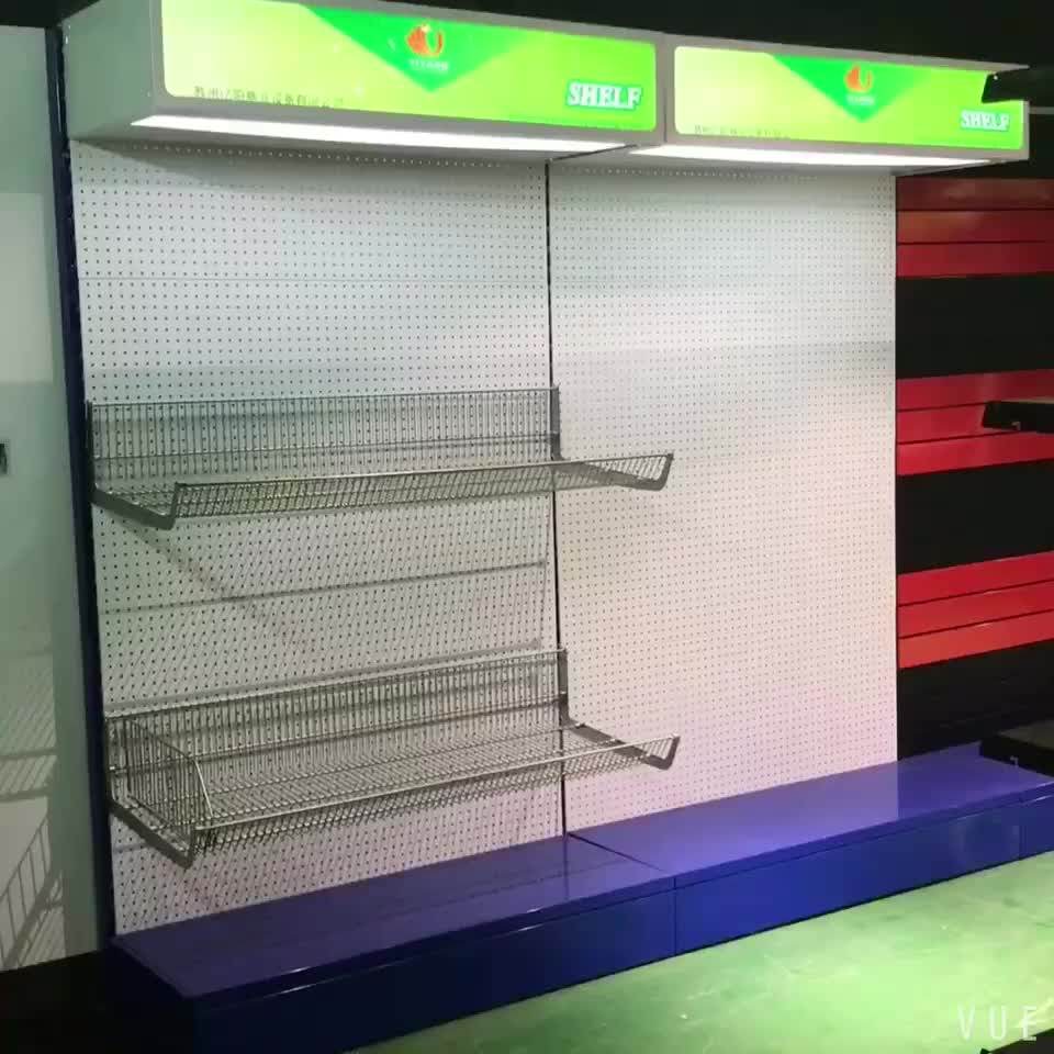 Perforated Back Panel Display Shelf With Light Box Supermarket Standing ...