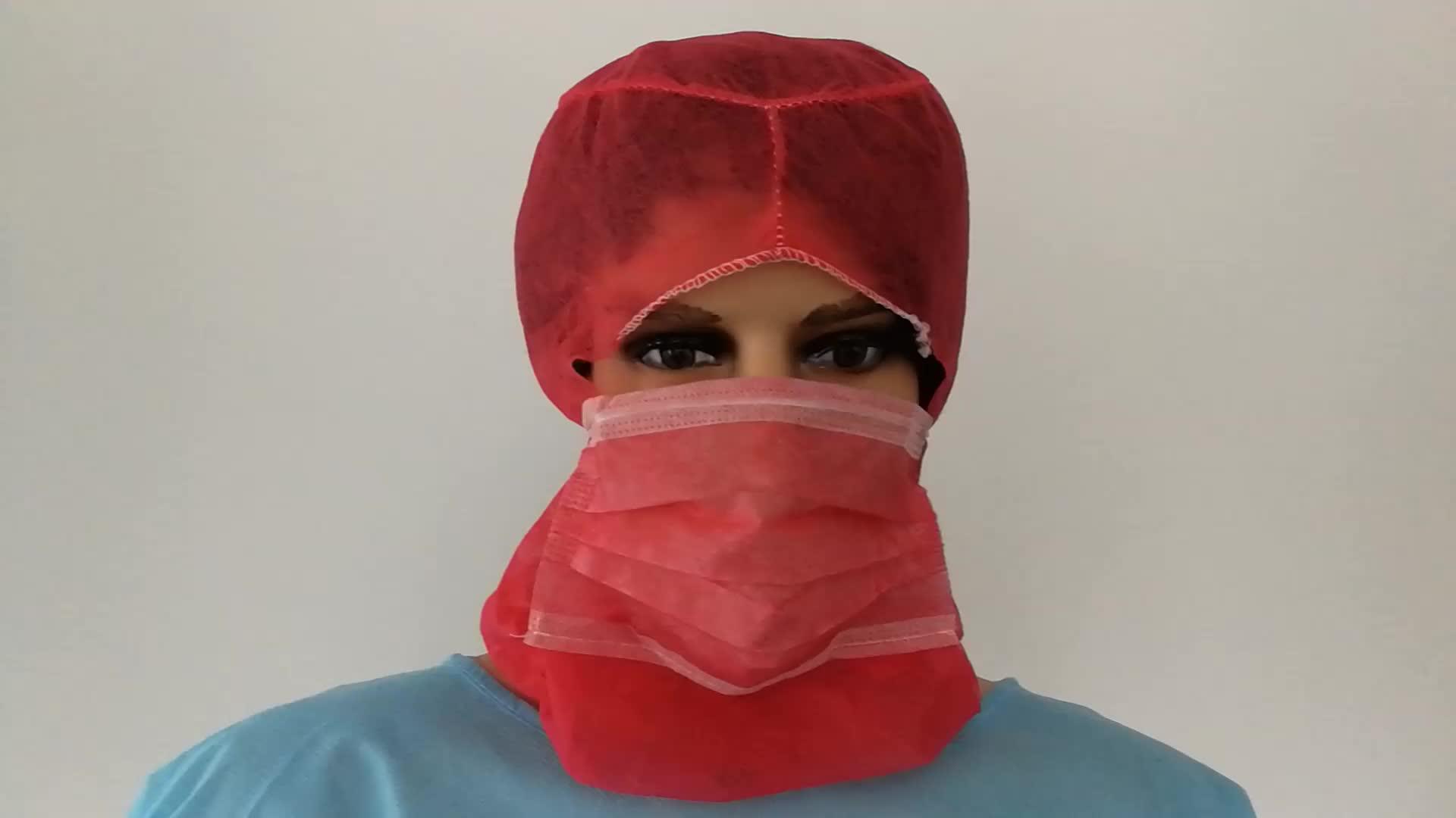Non-woven Food Processing Hygiene Disposable Head Cover With Face Mask ...