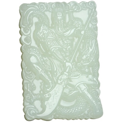 天然新疆和田玉白玉忠义关羽挂件