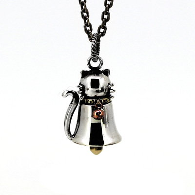 925银猫咪铃铛日韩风送女友吊坠