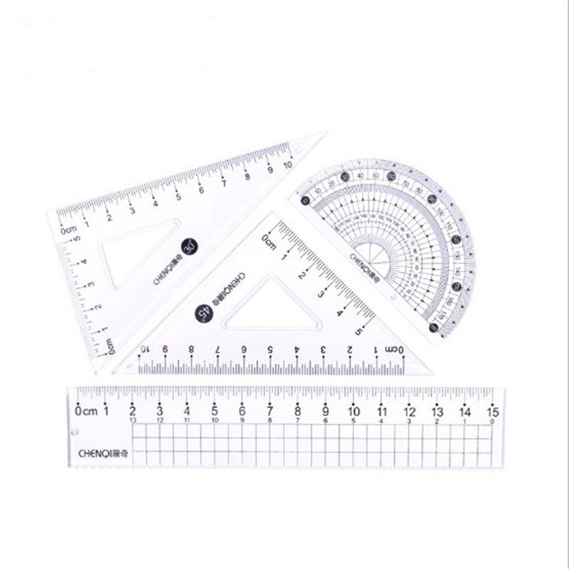 晨奇三角板尺子四件套小学生可爱透明套尺男女儿童用品文具套装_虎窝淘