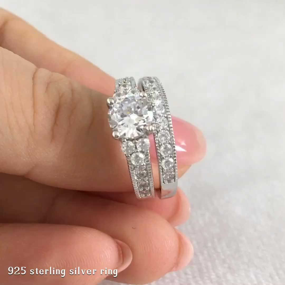High Quality Classic 925 Sterling Silver Engagement Wedding Rings Set ...