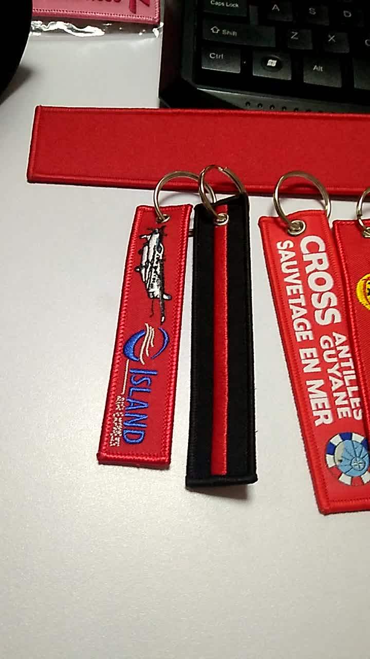 China Factory Custom Flight Embroidery Keychain Woven Key Tag With Your ...