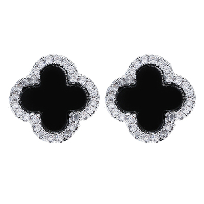 韩国s925纯银简约黑色女士四叶草