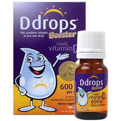 【自营】加拿大ddrops维生素D3滴剂1岁以上婴幼儿补钙600IU*3瓶