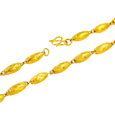 镀黄金空心可刻字久不掉色珠项链