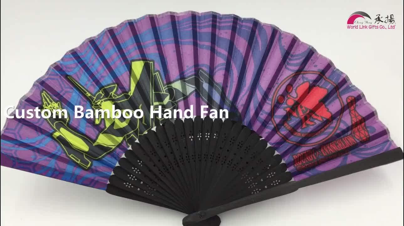 Europe Style Bamboo Hand Held Fan Custom Customized Fabric Promotional ...