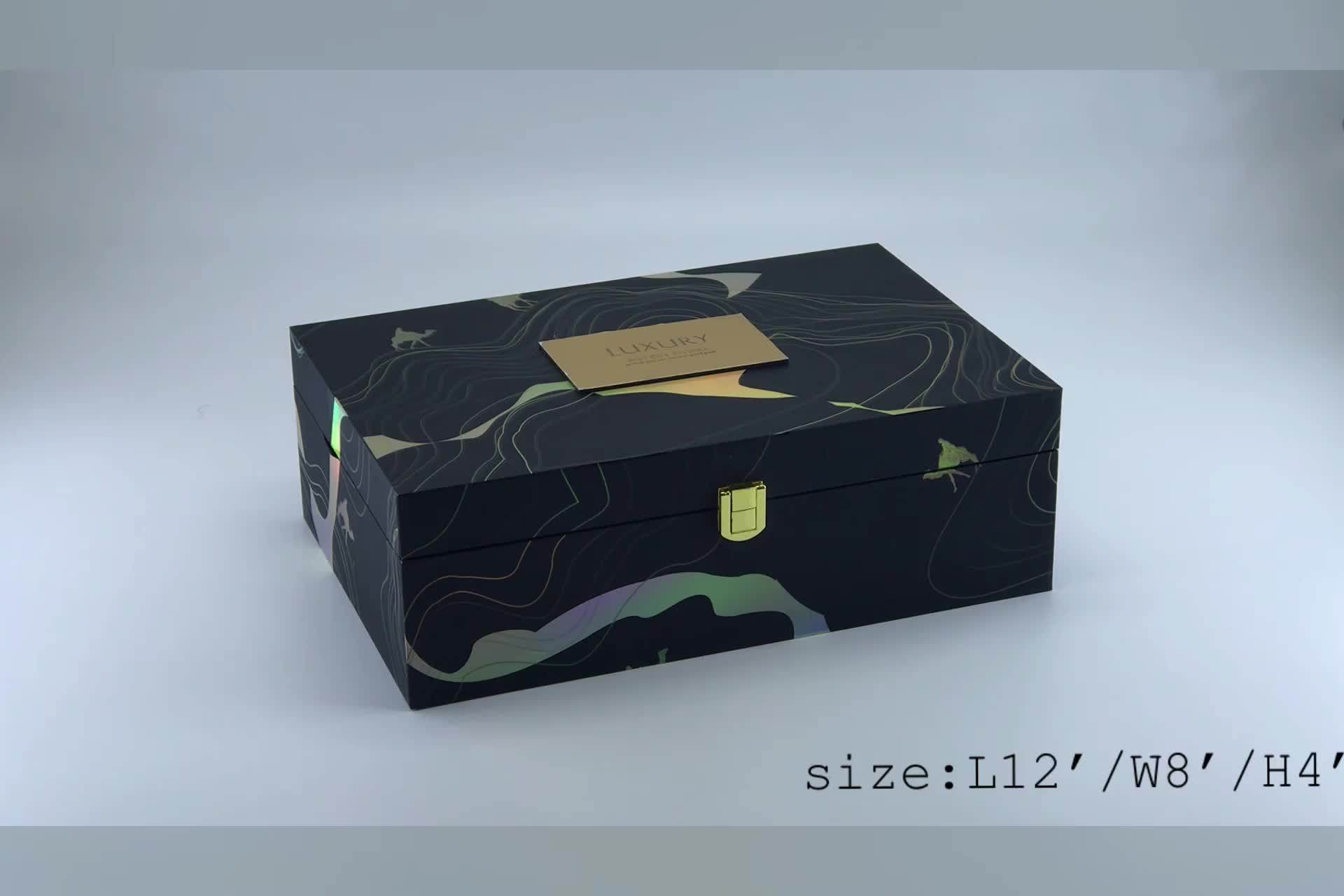 Large Matte Black Cardboard Paper Flip Top Box With Buckles Belt Ribbon ...