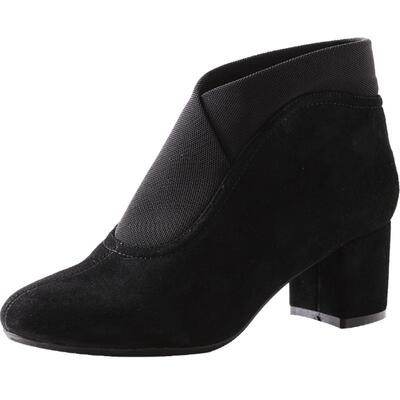 强荐VDVC羊皮松紧口粗跟奶奶短靴