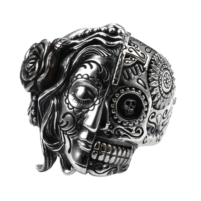 骷髅头纯银男士戒子