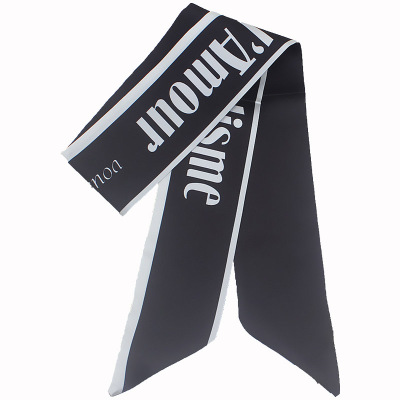 法式简约字母黑白长条飘带小领巾
