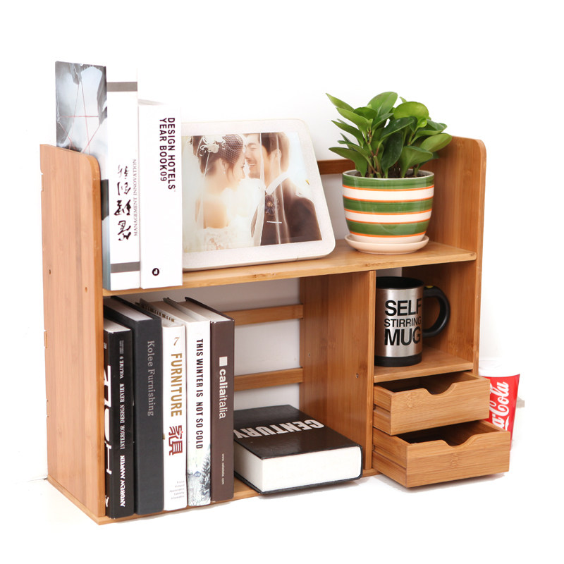 楠竹简易桌上书架置物架办公桌面学生儿童实木小书柜收纳储物架_虎窝淘