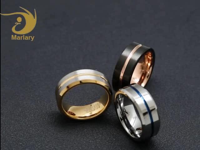 Latest Two-tone Silver Gold Tungsten Carbide Grooved Wedding Engagement ...