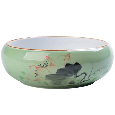 青瓷手绘水仙花盆陶瓷家用特大号无孔碗莲盆睡莲铜钱草水培容器