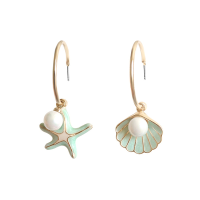 蓝色海星贝壳珍珠925银针度假风