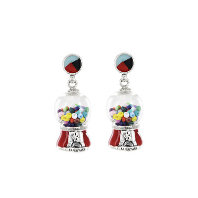 法国水晶球多彩纯银童趣风耳坠