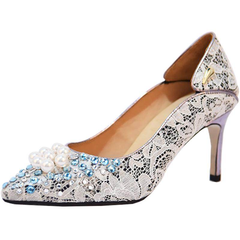 AJOY SAHU婚鞋定制细跟高跟女鞋宴会奢品质感高级水晶手工缝制_虎窝淘