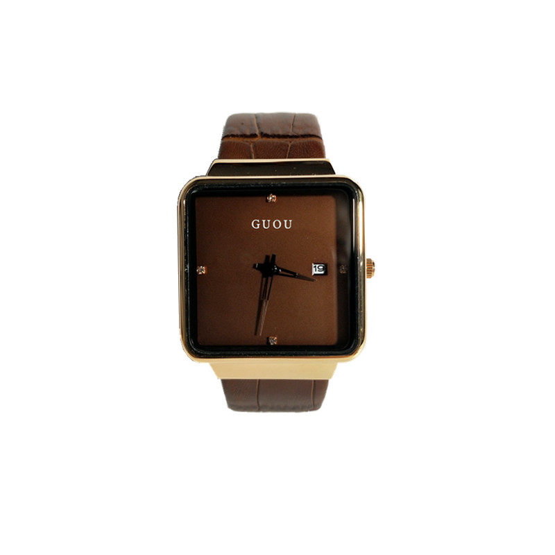 古欧GUOU方形女表皮带潮流时尚简约女士百搭镶钻时装手表日历腕表_虎窝淘