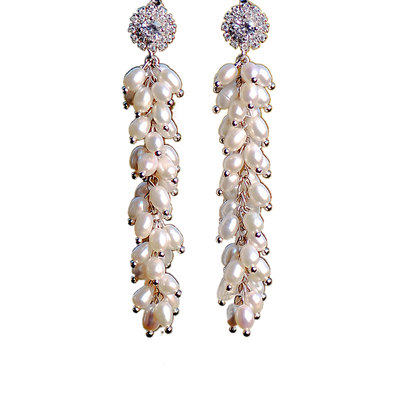 时间蜜语纯银流苏日韩风天然珍珠