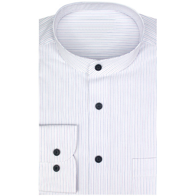 条纹春秋款免烫圆领商务宽松衬衫