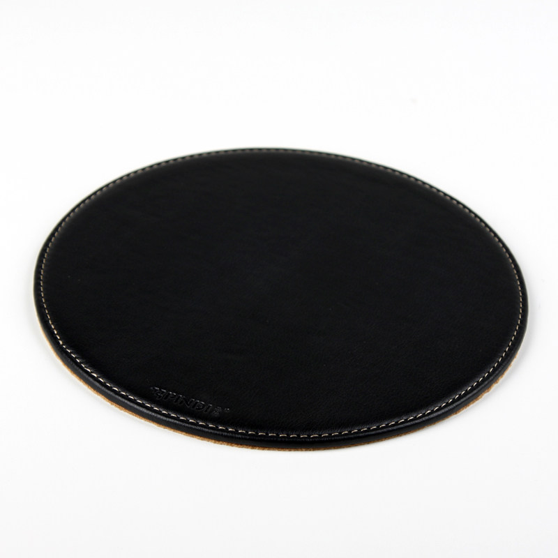 品地时尚环保创意韩国皮革圆形黑色游戏鼠标垫耐磨防滑桌面垫锁边_虎窝淘