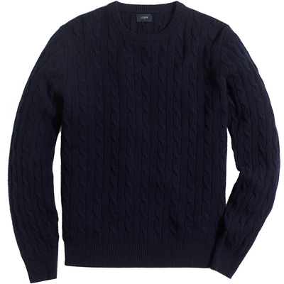 J.crew/JCREW圆领麻花针织绞花复古保暖羊羔毛衣衫男Lambwool