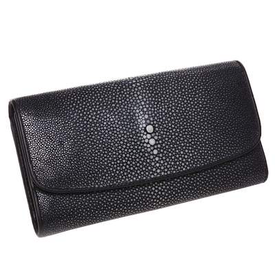 新款黑色全磨珠珍珠泰国鱼皮钱包