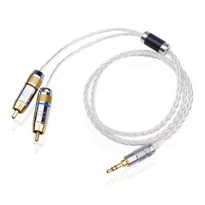 台湾进口 单晶银发烧电脑音响线双莲花头一分二音频线3.5mm转2RCA
