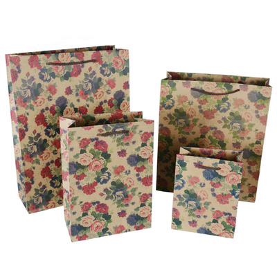 礼品袋包装袋复古玫瑰花牛皮纸