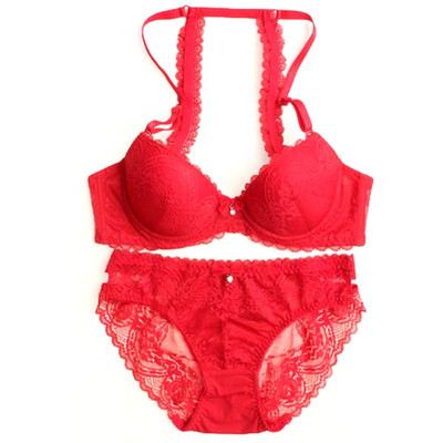 交叉韩国内裤薄纱海绵防滑文胸